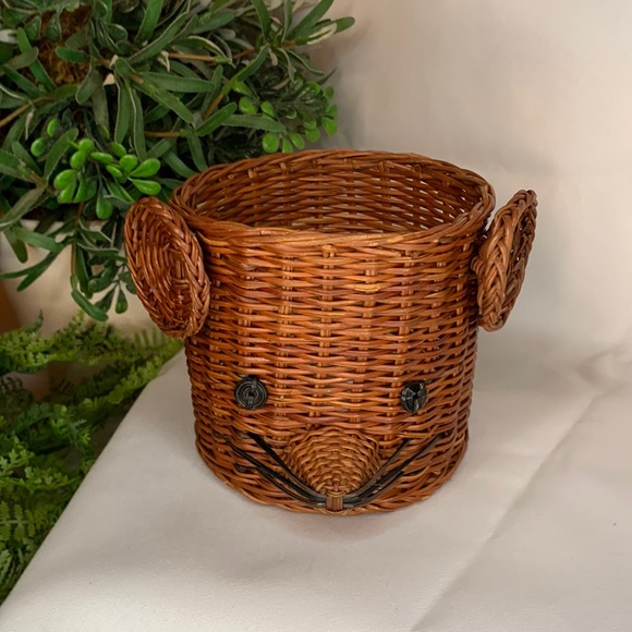 Accents | Super Cute Vintage Wicker Mouse Planter Pot Basket | Poshmark